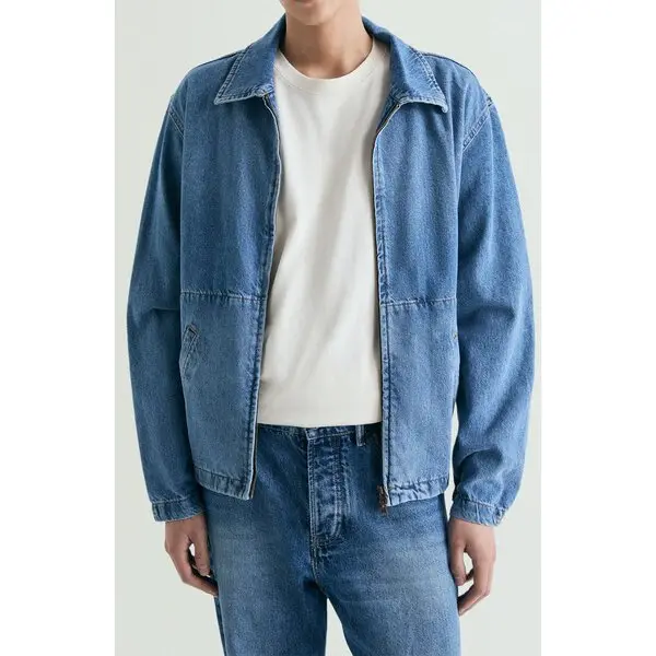 SCALPERS Bomber Jacket With Zipper Closure And Collared Neck - Denim