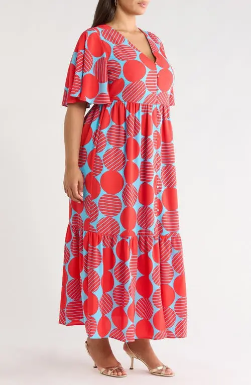 SUGARLIPS Print Ruffle Hem Maxi Dress