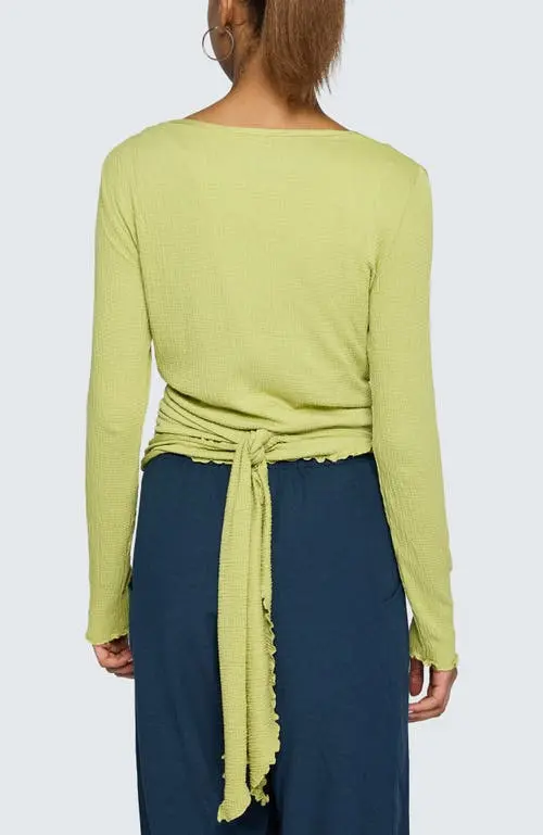 LUUKAA Kai Wrinkled Viscose Jersey Wrap Top With V-neck And Back-tie