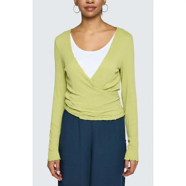 LUUKAA Kai Wrinkled Viscose Jersey Wrap Top With V-neck And Back-tie