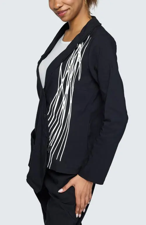 LUUKAA Asymmetric Abstract Print Linen Cotton Blend Jacket