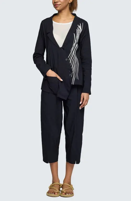 LUUKAA Asymmetric Abstract Print Linen Cotton Blend Jacket