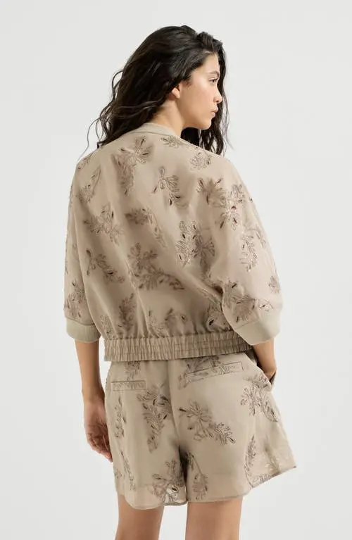 Brunello Cucinelli Embellished Cotton Organza Bomber Jacket
