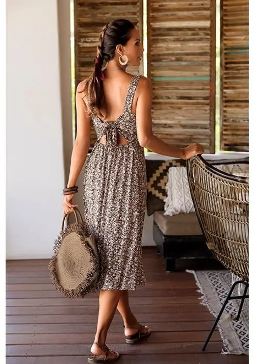 LASCANA Floral Print Midi Dress With Bow Detail
