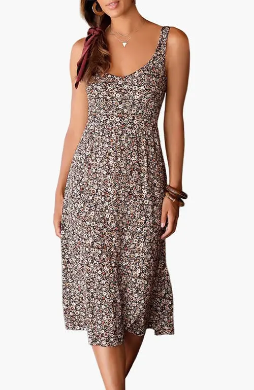 LASCANA Floral Midi Dress With Bow Detail