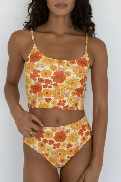 Geode Swimwear Flora Scoop Neck Tankini Top - Yellow