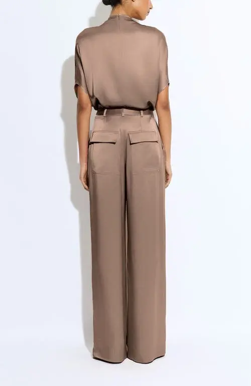 Lapointe Satin Relaxed Pleated Pant - Oat