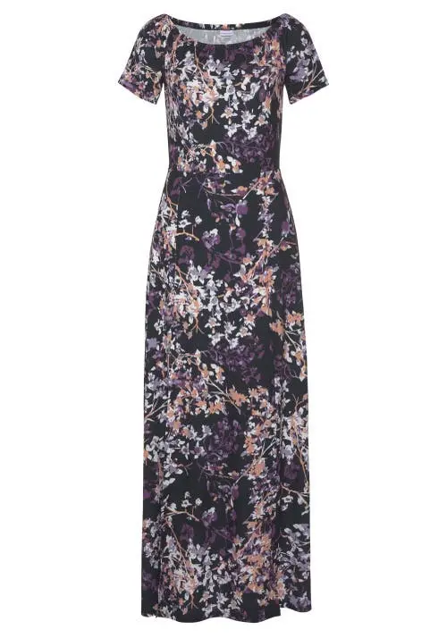 LASCANA Floral Off-the-shoulder Maxi Dress - Black Multi