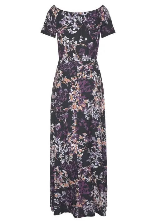 LASCANA Floral Off-the-shoulder Maxi Dress - Black Multi