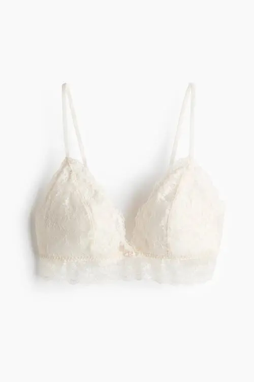 H&m Padded Soft Embroidered Bra - White