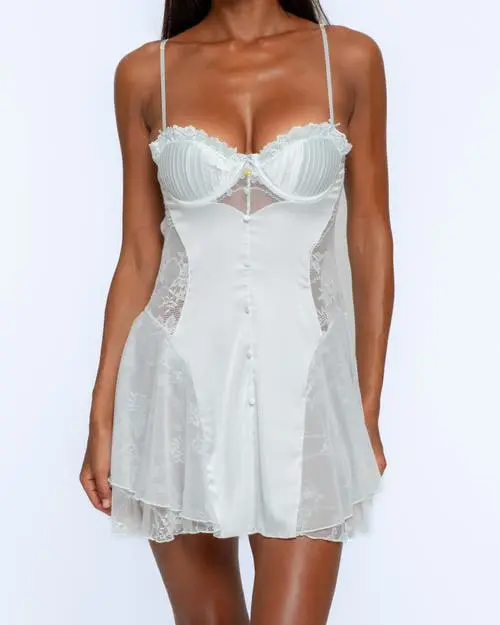 One Empire Valentia Babydoll With Lace And Pleated Cups - Blue