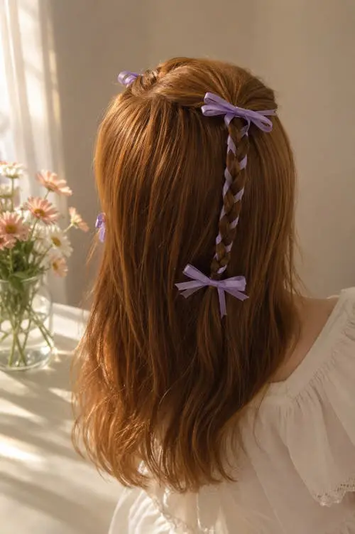 PUTTISU Ribbon Bow Clip Set - Lavender