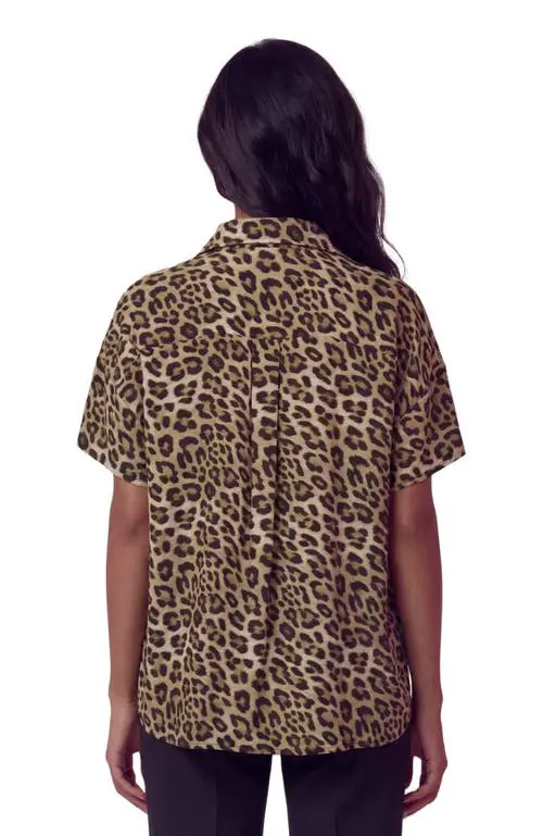 LORDS OF HARLECH Leopard Printed Stretch Silk Shirt