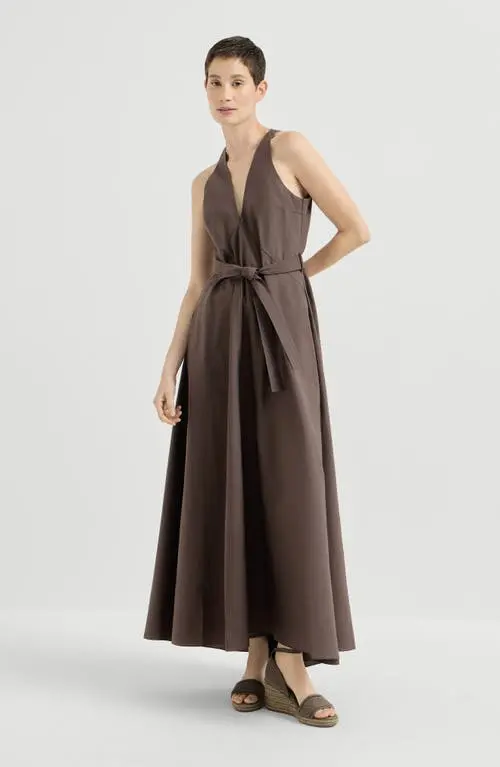 Brunello Cucinelli Techno Cotton Poplin Belted Dress - Chocolate