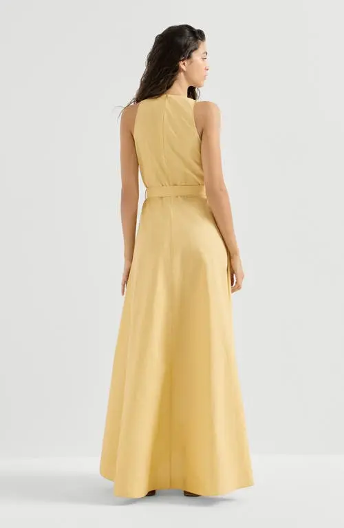 Brunello Cucinelli Techno Cotton Poplin Belted Dress - Zabaione Yellow