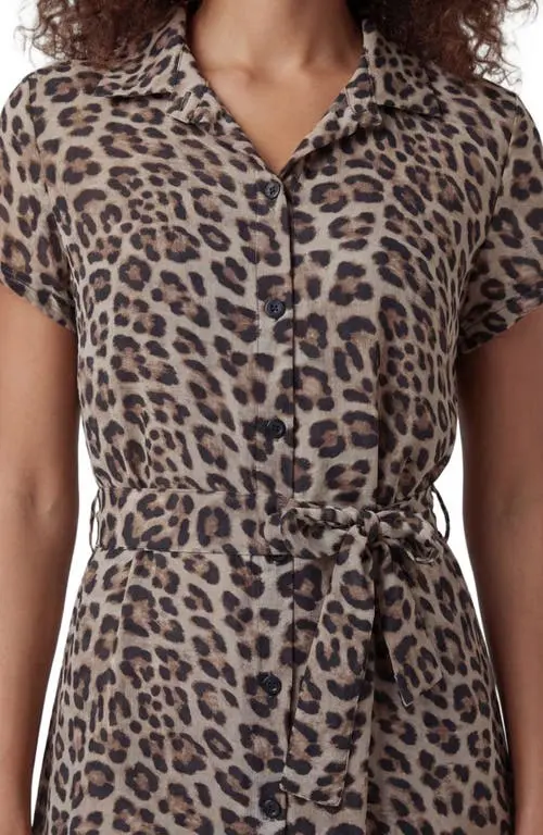 LORDS OF HARLECH Leopard Print Linen Shirt Dress - Leopard Brown