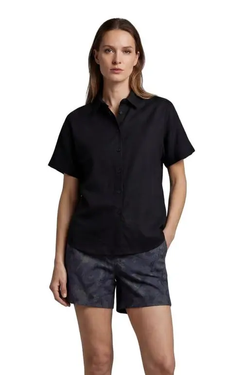 LORDS OF HARLECH Short Sleeve Linen Shirt - Black