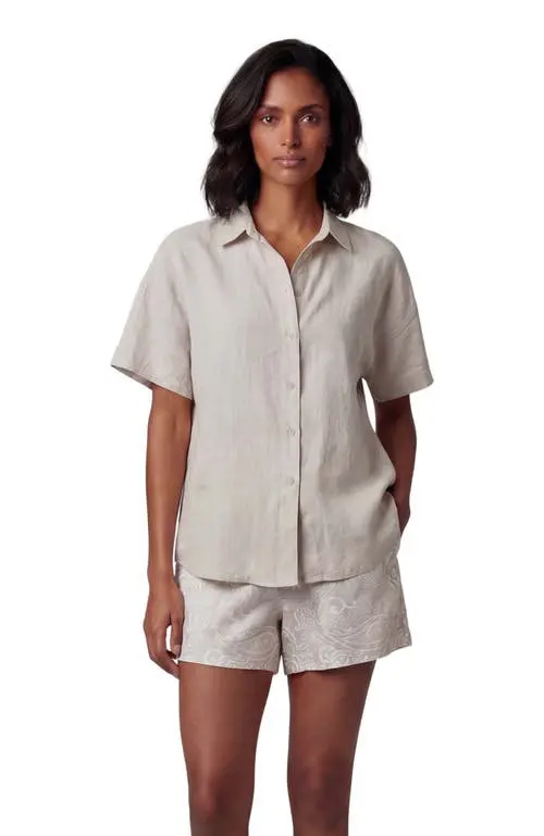 LORDS OF HARLECH Short Sleeve Linen Shirt - Natural