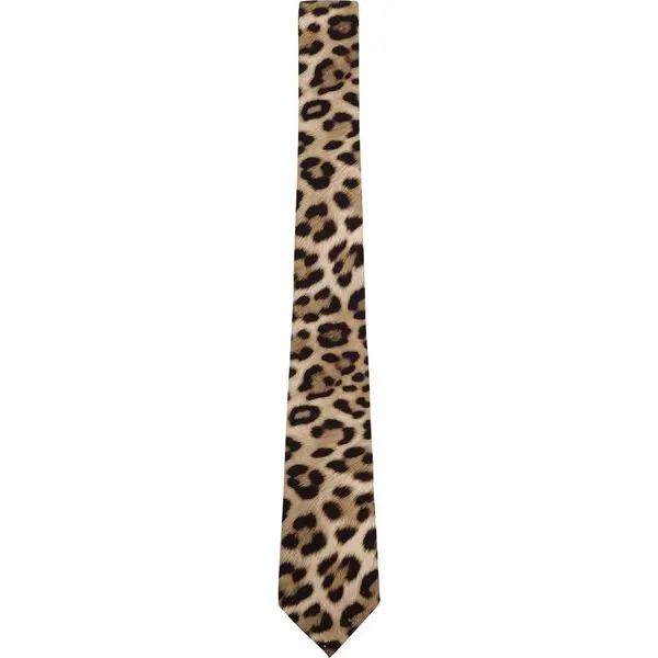 LORDS OF HARLECH Leopard Printed Wool Neck Tie - Leopard Brown