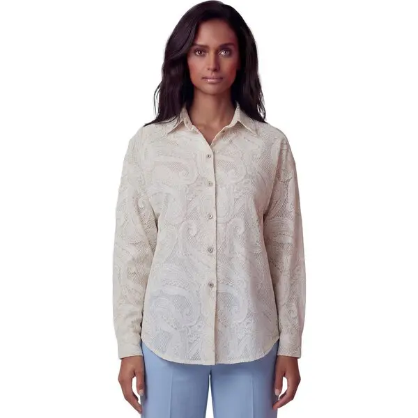 LORDS OF HARLECH Crochet Paisley Linen Shirt - Crochet Paisley Ivory