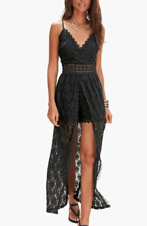 LASCANA Lace Overlay Maxi Romper - Black