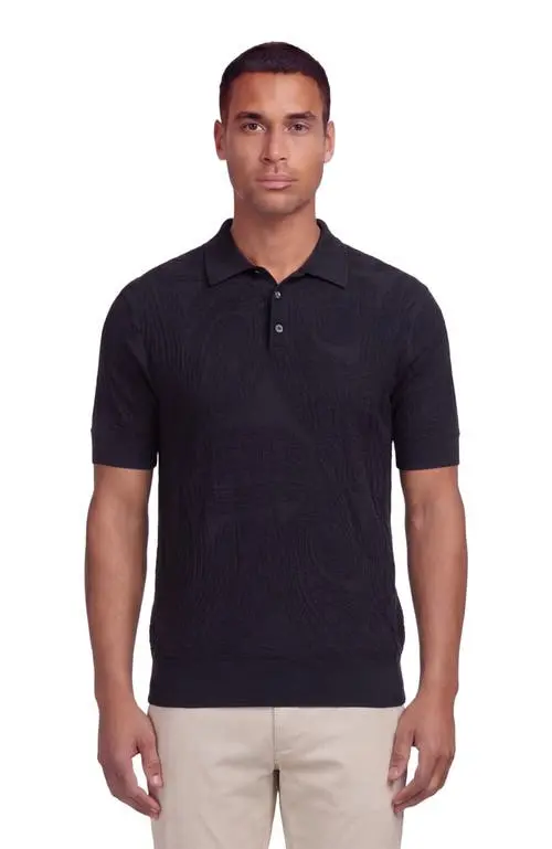 LORDS OF HARLECH Jacquard Linen Cotton Polo - Black