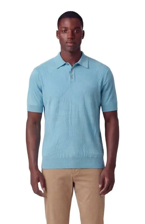 LORDS OF HARLECH Jacquard Linen Cotton Polo - Teal