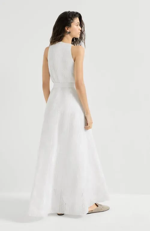 Brunello Cucinelli Techno Cotton Poplin Broderie Anglaise Maxi Dress
