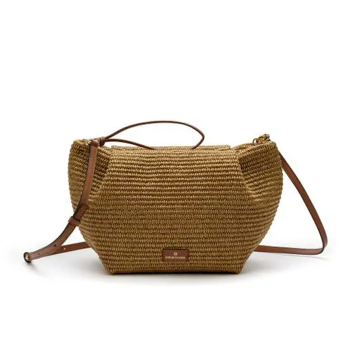 LA PORTEGNA Marta Jute And Leather Clutch Bag With Shoulder Strap - Light Brown