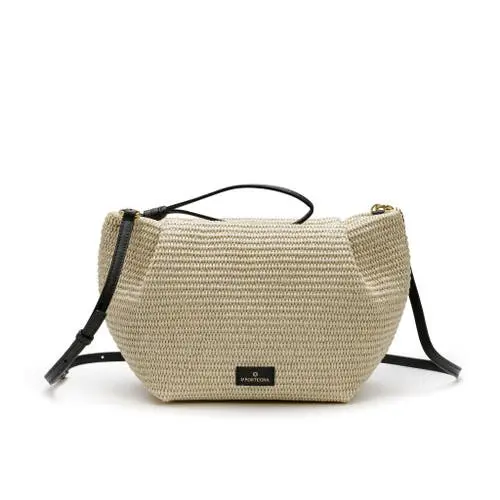 LA PORTEGNA Marta Jute And Leather Clutch Bag With Shoulder Strap - White