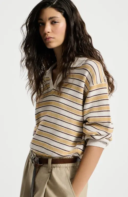 Brunello Cucinelli Knit Polo With Sparkling Stripes