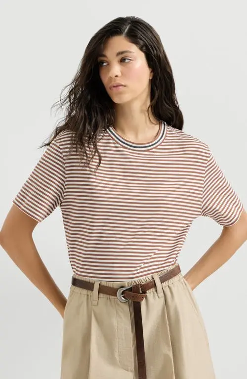 Brunello Cucinelli Striped Cotton Jersey T-shirt - Light Brown