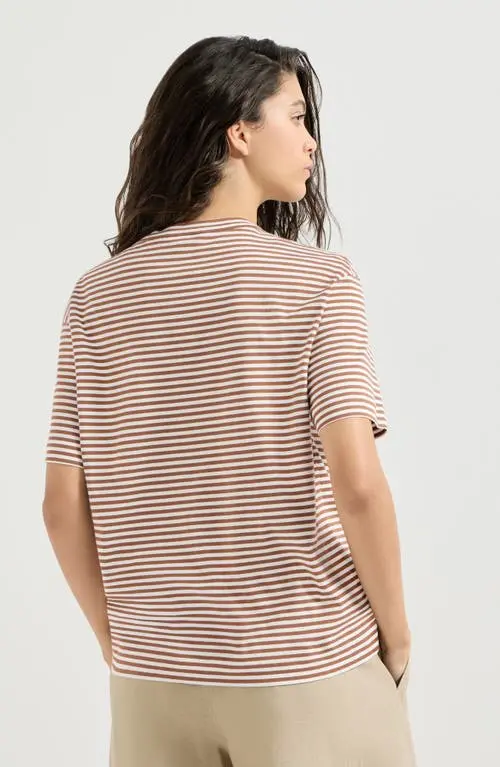 Brunello Cucinelli Striped Cotton Jersey T-shirt With Embellished Neckline