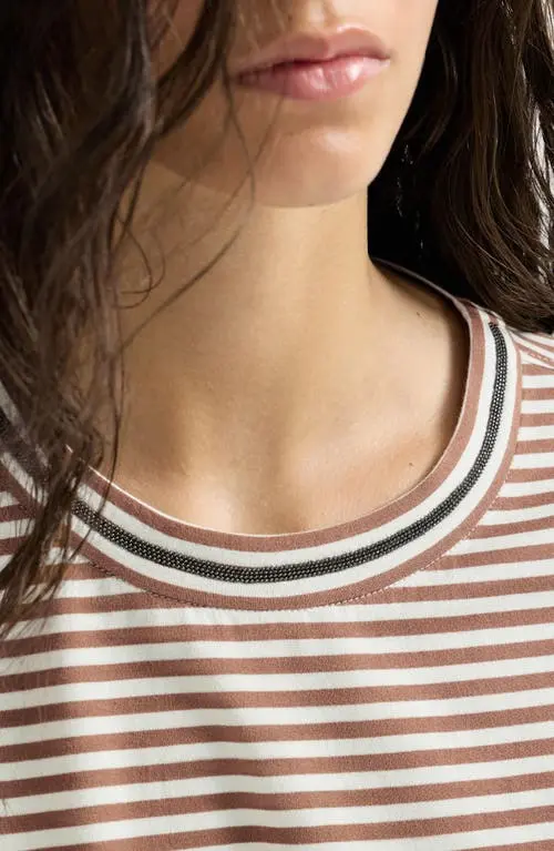 Brunello Cucinelli Striped Cotton Jersey T-shirt With Embellished Neckline