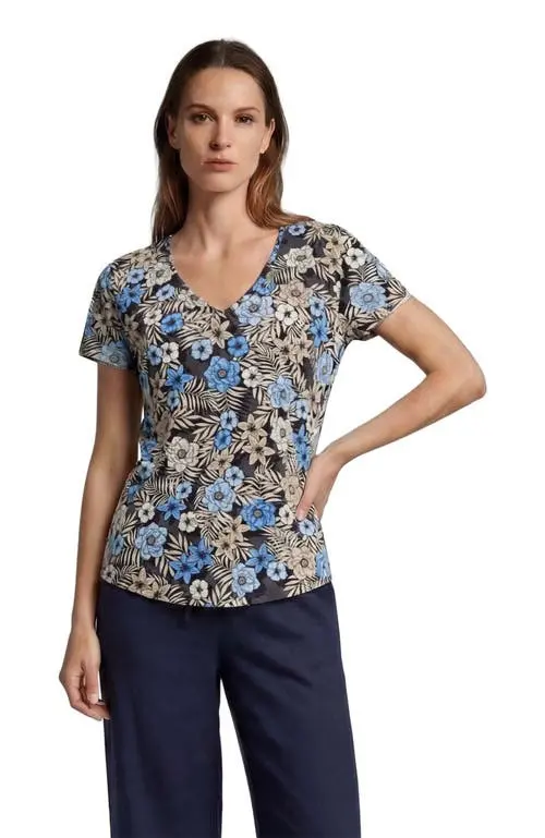 LORDS OF HARLECH Tropical Mix V-neck Printed Top - Tropical Mix Black