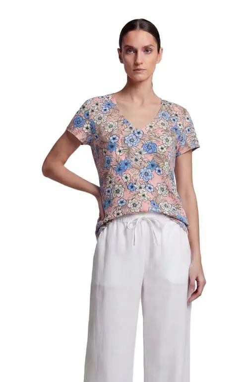 LORDS OF HARLECH Tropical Mix V-neck Printed Top - Tropical Mix Coral
