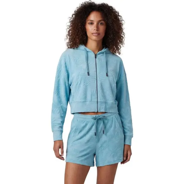 LORDS OF HARLECH Cropped Terry Toweling Zip Hoodie - Teal