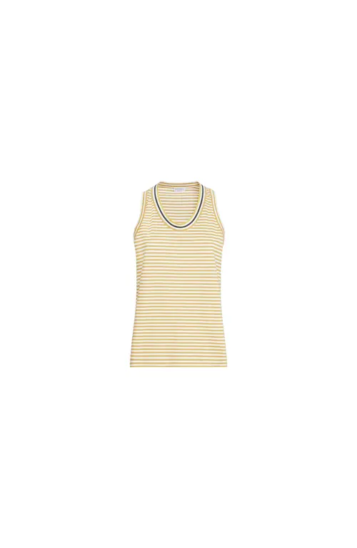 Brunello Cucinelli Striped Jersey Top With Monili - Yellow