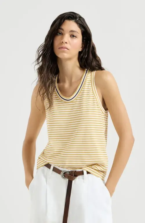 Brunello Cucinelli Striped Jersey Tank Top With Monili Embellishment