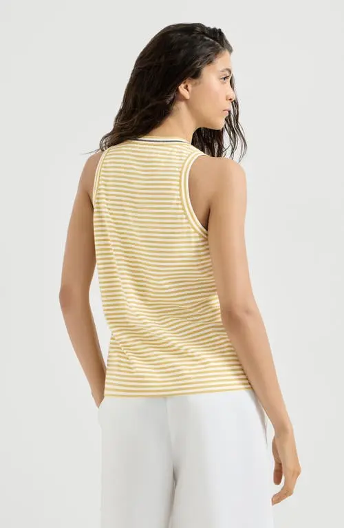 Brunello Cucinelli Striped Jersey Tank Top With Monili Embellishment