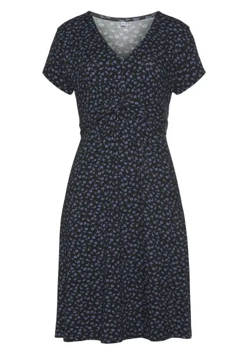 LASCANA Short Sleeve Printed V-neck Dress