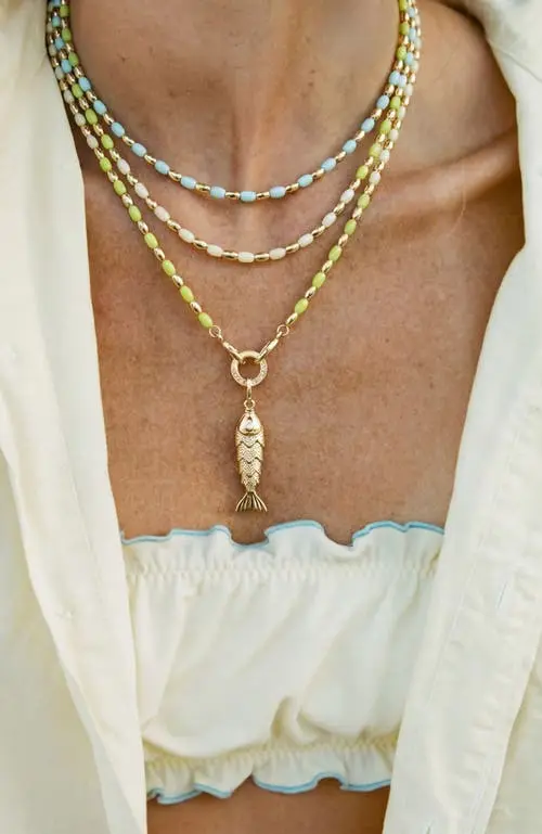 Stella & Dot Joie Beaded Necklace With Charm Keeper - Light Blue