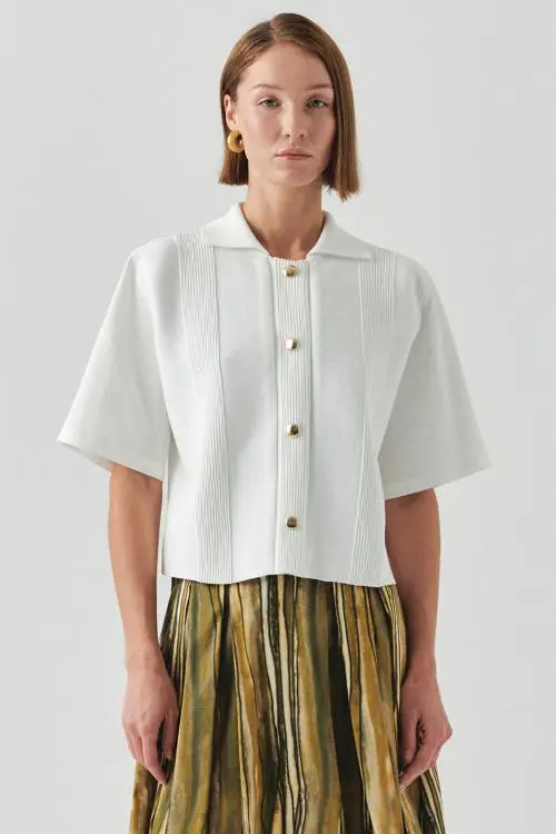 EXQUISE Marilyn Short Sleeve Poplin Shirt - Ecru