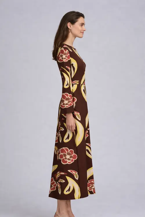 ELLE COLLECTION Printed Midi Dress With Long Sleeves