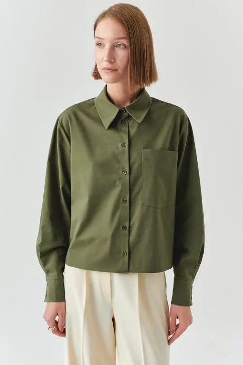 EXQUISE Theodora Long Sleeve Shirt - Khaki