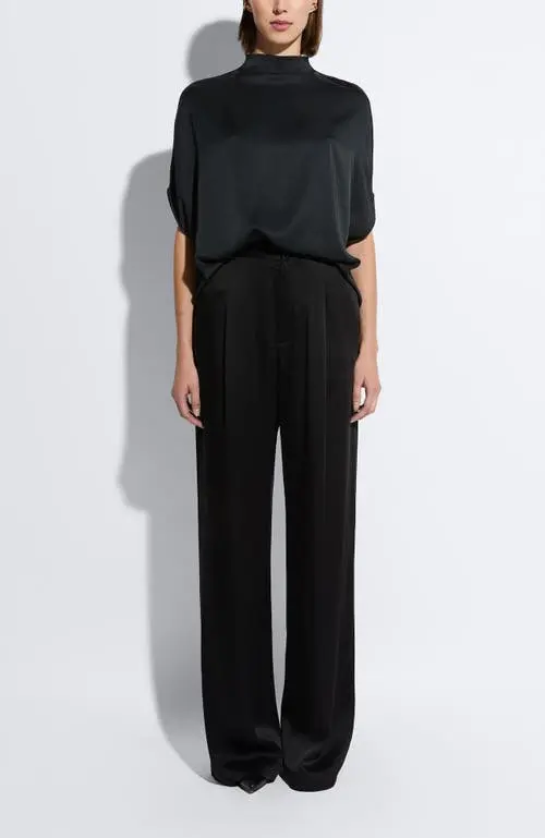 Lapointe Relaxed Pleated Satin Pants - Black