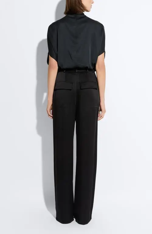 Lapointe Relaxed Pleated Satin Pants - Black
