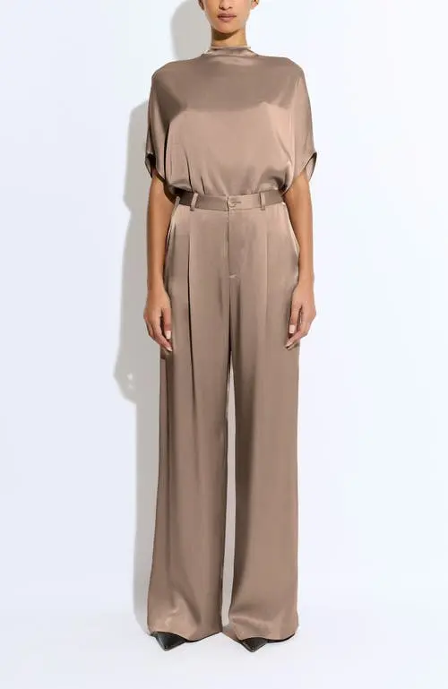 Lapointe Relaxed Pleated Satin Pants - Oat