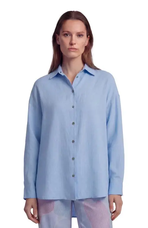 LORDS OF HARLECH Long Sleeve Linen Shirt - Blue