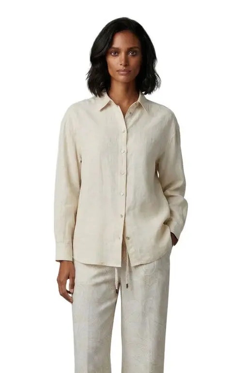 LORDS OF HARLECH Long Sleeve Linen Shirt - Natural